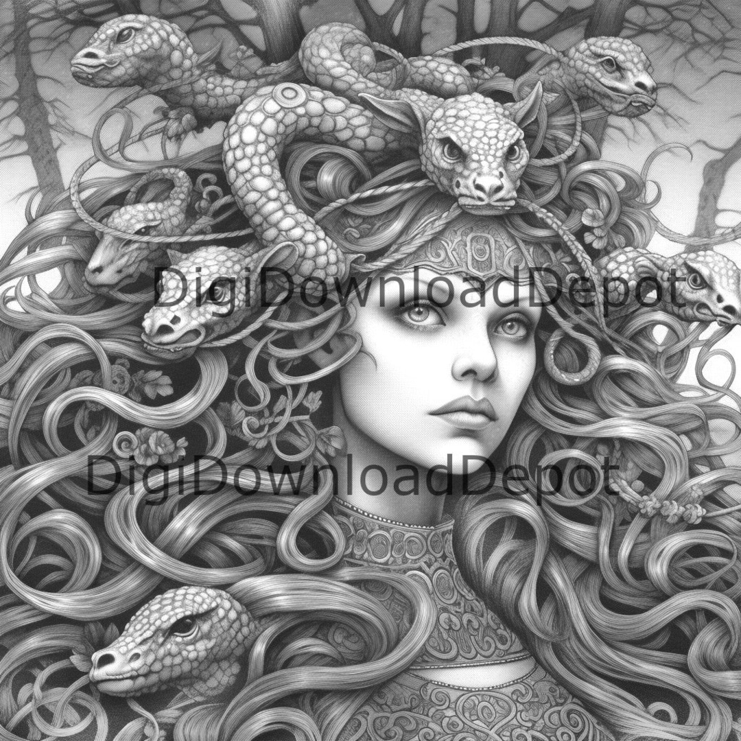 Medusa Coloring Page, Adult Coloring Book, Coloring Page, Fantasy ...