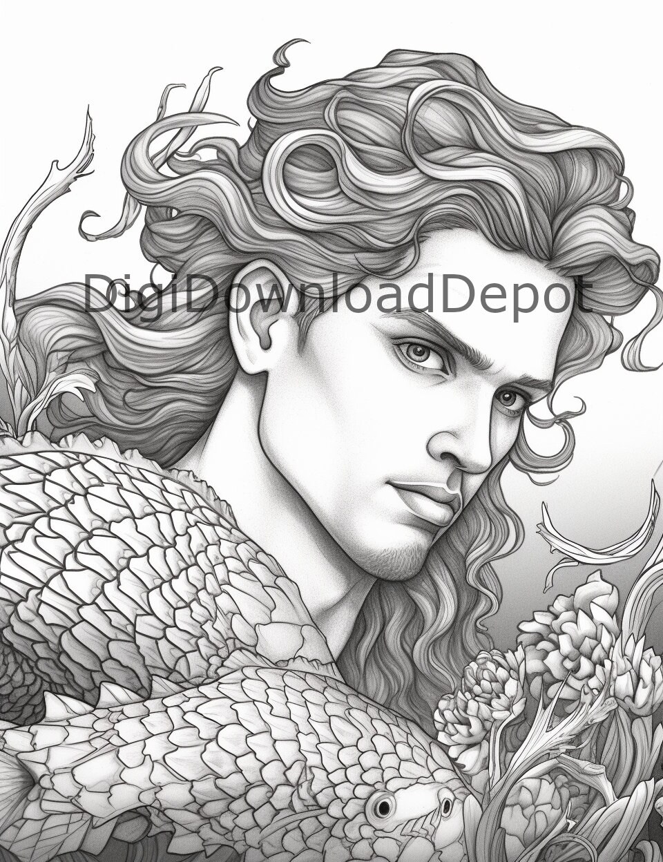 Mermen Coloring Pages, Sexy Mermen, Mermen, Merman - Etsy