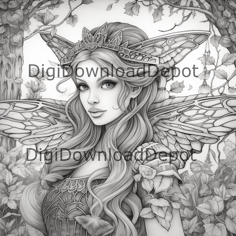 Fairy Coloring Page, Adult Coloring Book, Teens, Fun, Relaxing, Fantasy ...