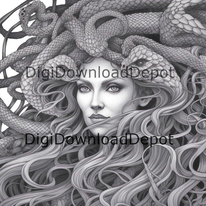 Medusa Coloring Page, Adult Coloring Book, Coloring Page, Fantasy ...