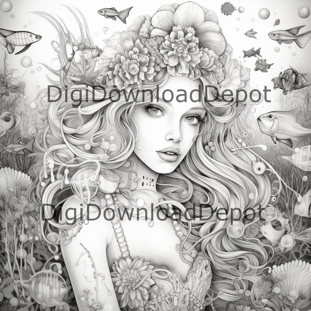 Mermaid Coloring Pages, Mermaids, Fantasy, Beautiful, Adult Coloring ...
