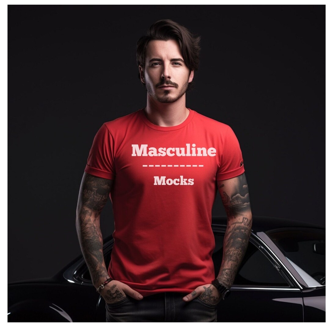 Red Masculine Mockups, Male Mockups, Tshirt Mocks, Model Mock-ups ...