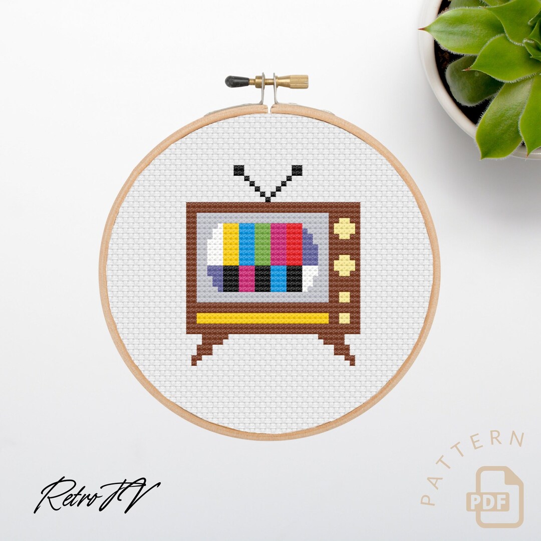 Retro Vintage Television Cross Stitch Pattern PDF Colour Tv Embroidery ...