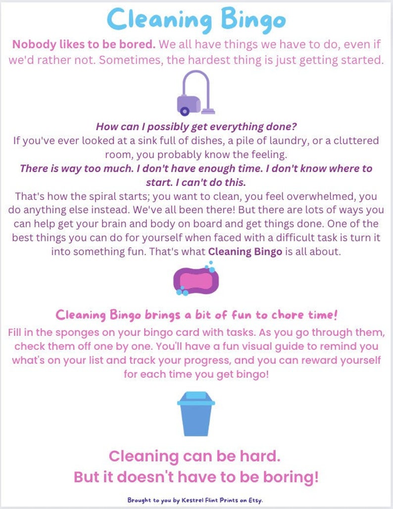 House Cleaning Bingo Game - Etsy