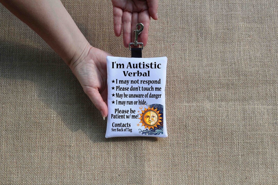 Autistic Medical Alert Pouch Personalized, Moon Face, Autism Bag Tag - Etsy