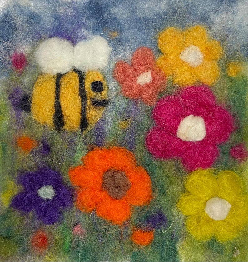 Handmade Felted Bumble Bee and Flower Card - Etsy