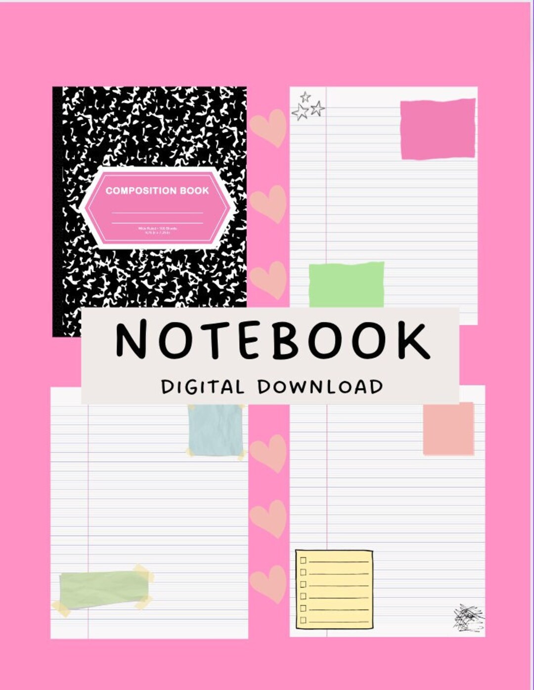 Pink Digital Composition Notebook 100 Pages ADHD Brain Dump - Etsy