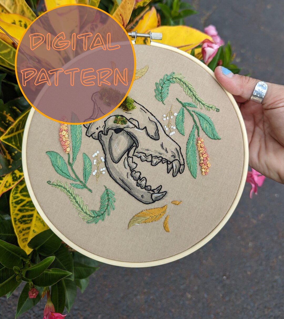 Hyena Skull With Moss, Digital Pattern and Simple Embroidery Guide ...