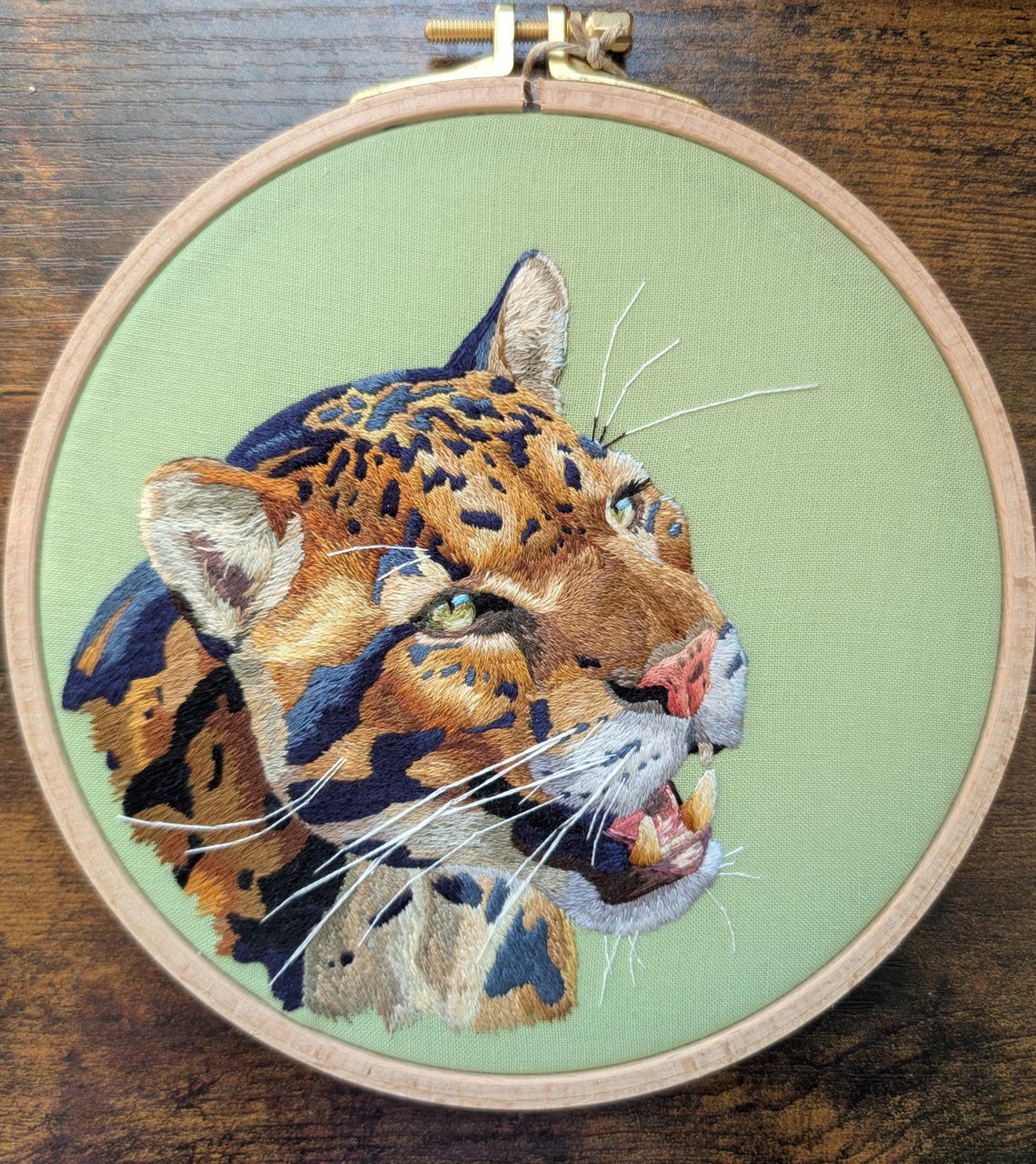 Clouded Leopard "masala" Embroidered Art, Ready to Hang Embroidery ...