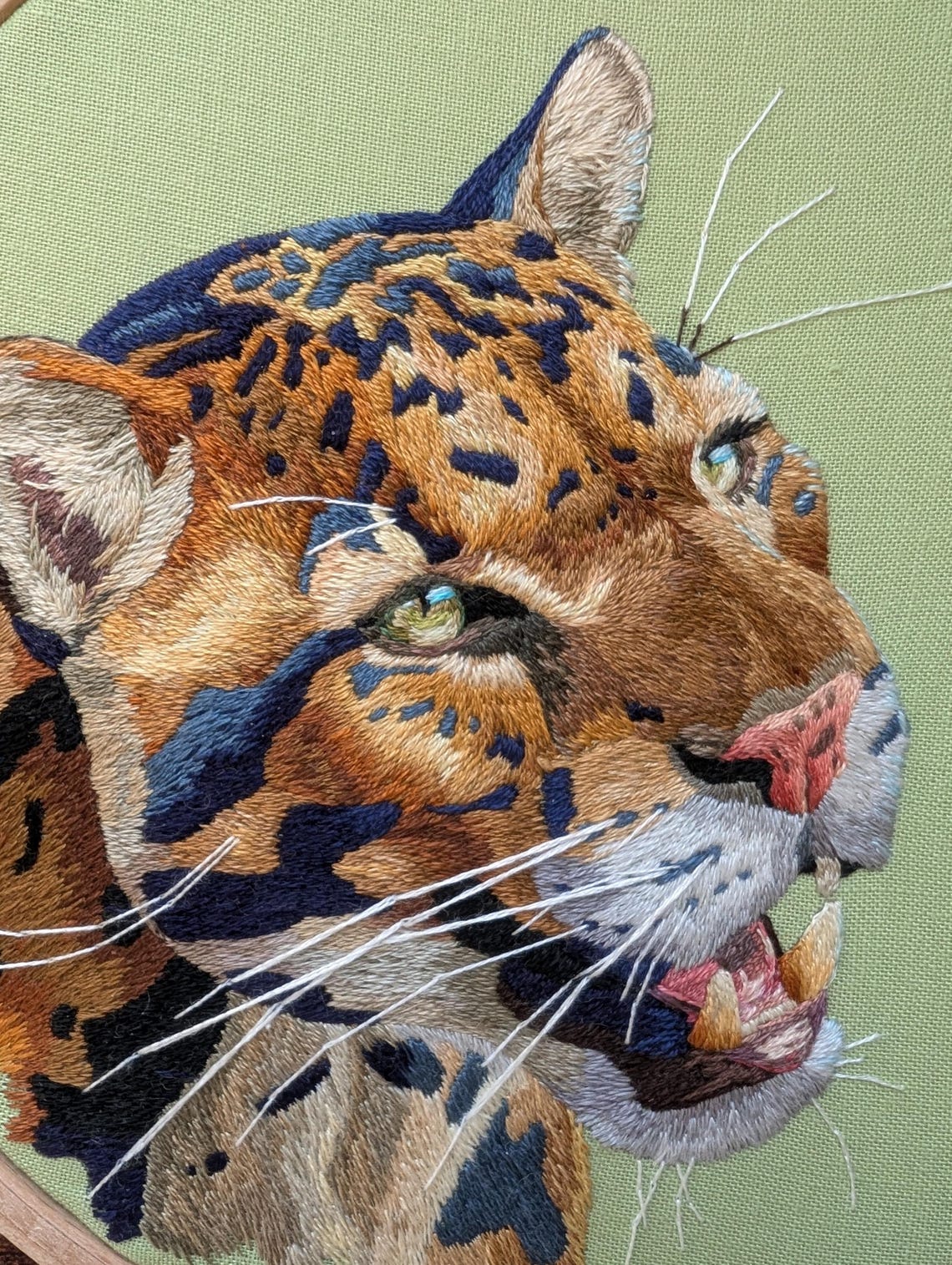 Clouded Leopard "masala" Embroidered Art, Ready to Hang Embroidery ...