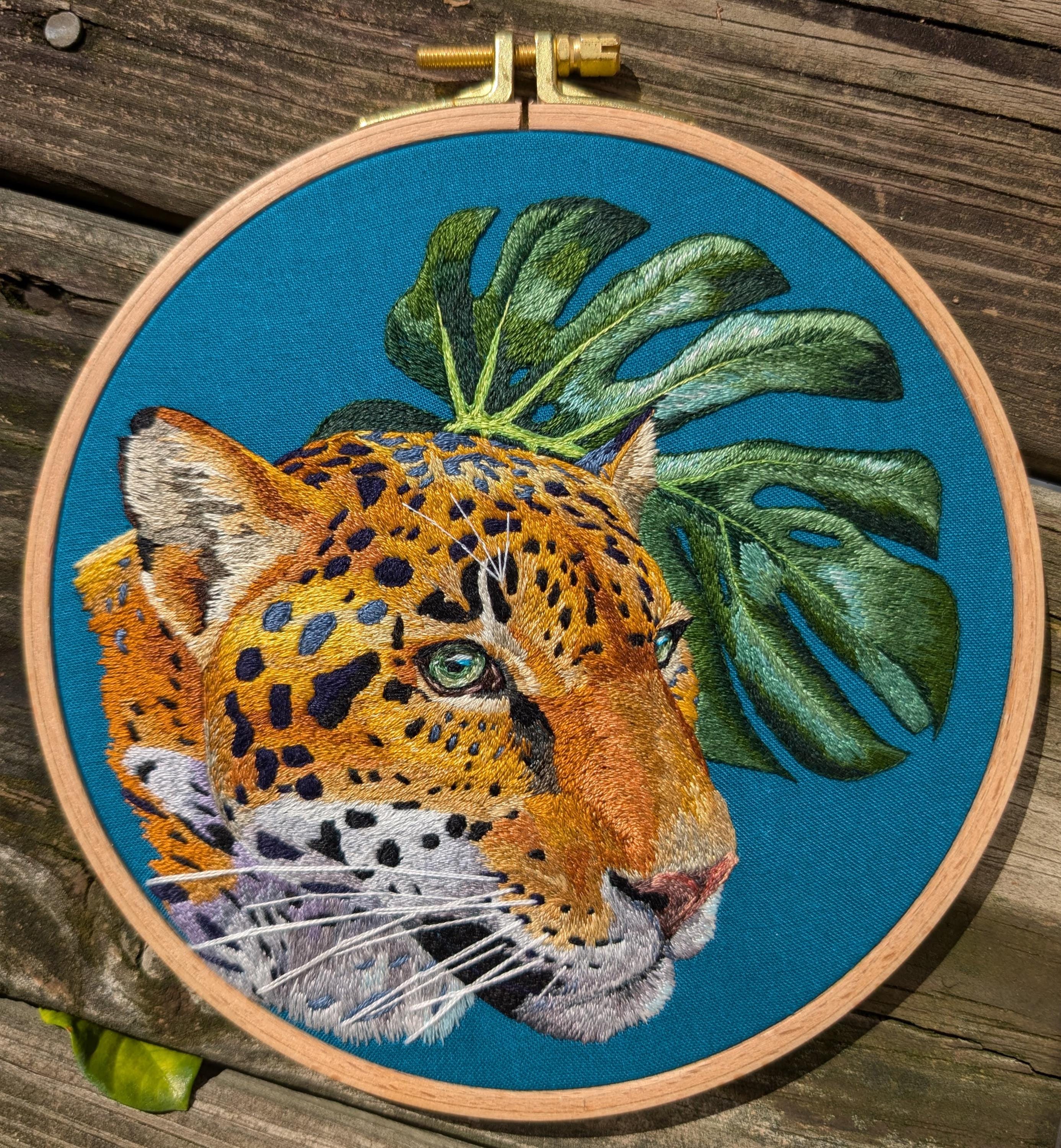 Jaguar "zean" Embroidered Art, Ready to Hang Embroidery, Ooak, Jaguar ...