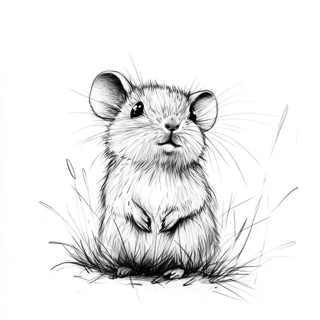 Simplistic Field Mouse Sketch Art | Minimalist Animal Line Drawing ...