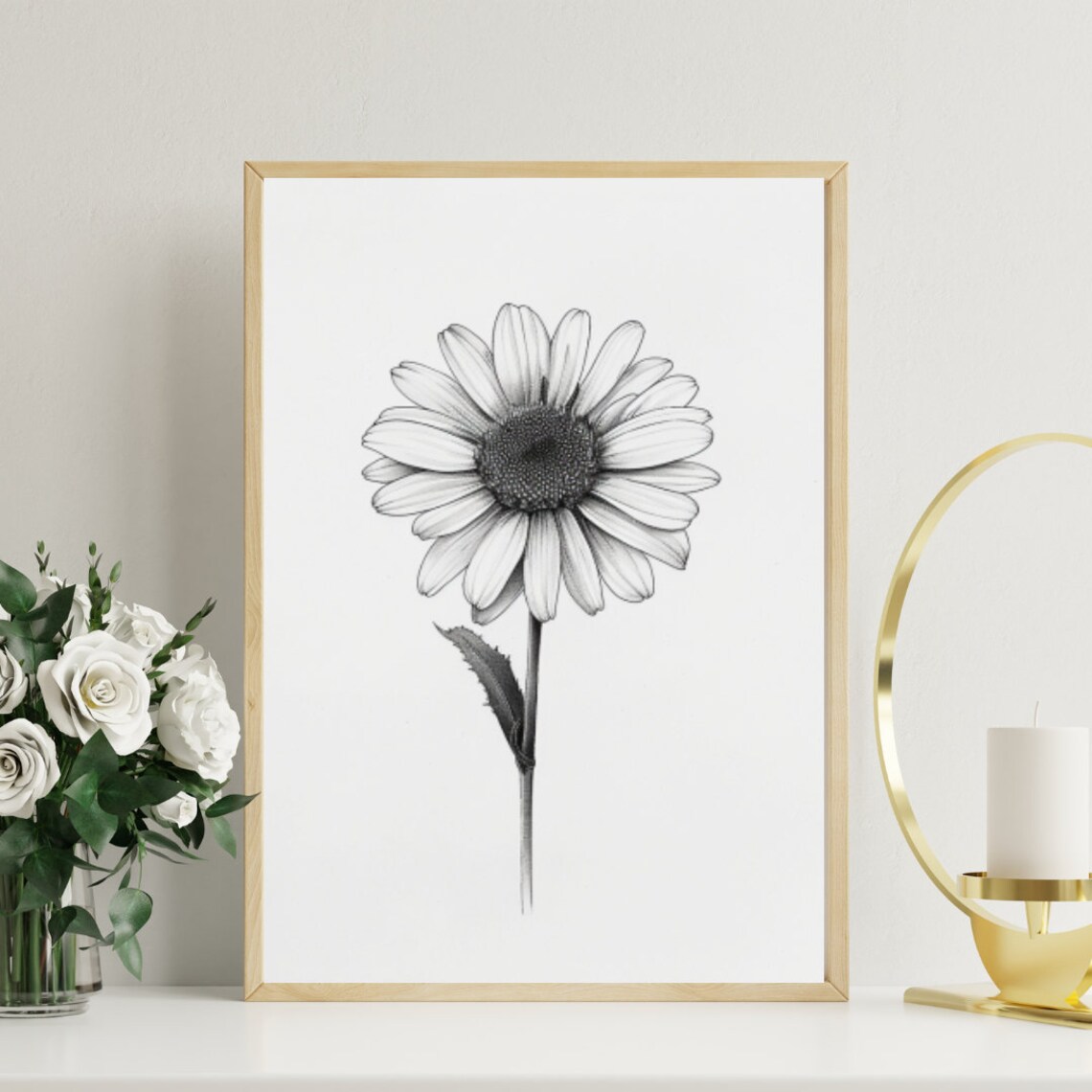 Simplistic Daisy Sketch Art | Minimalist Floral Drawing | Wall Art ...