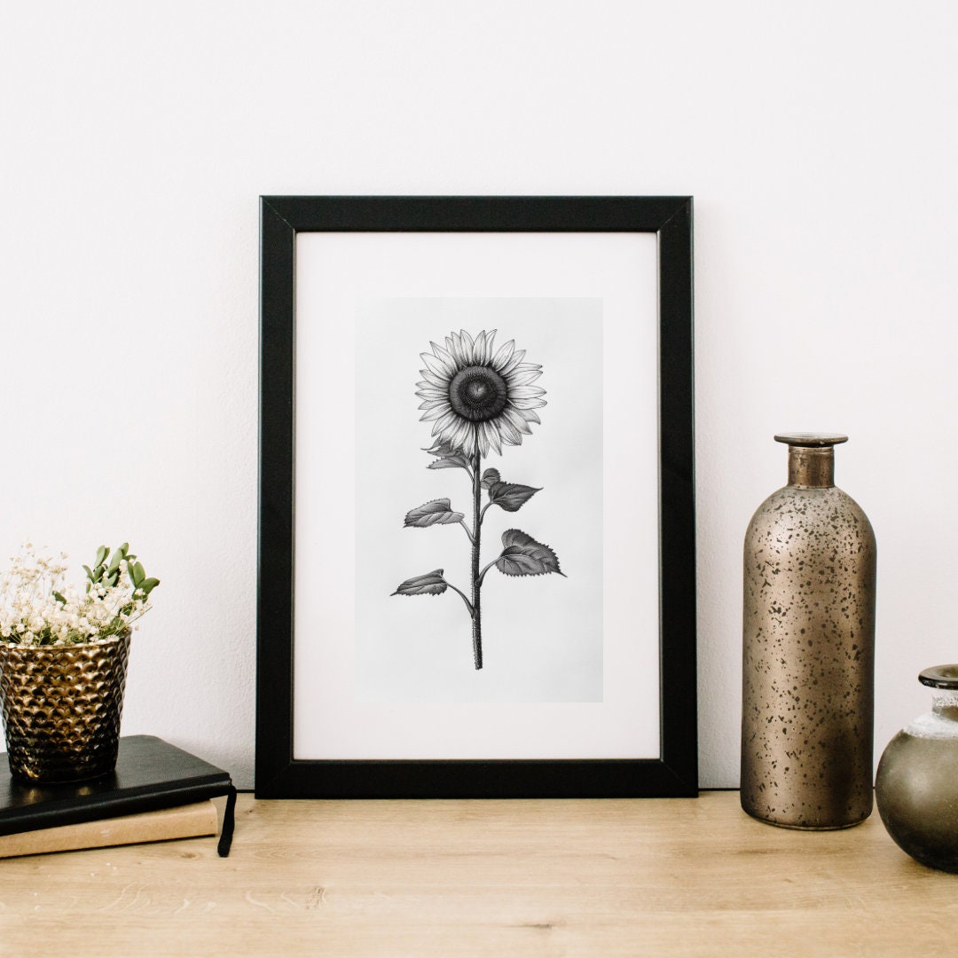Simplistic Sunflower Sketch Art | Minimalist Floral Drawing | Wall Art ...