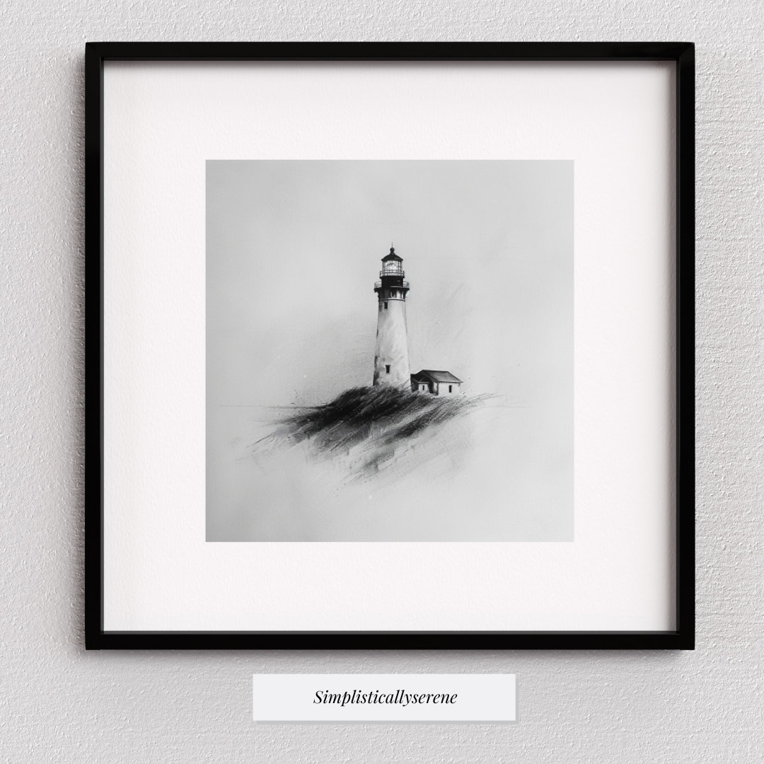 Simplistic Lighthouse Sketch Art | Minimalist Coastal Drawing | Wall ...