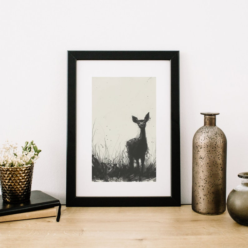 Simplistic Doe Sketch Art | Minimalist Animal Drawing | Wall Art ...
