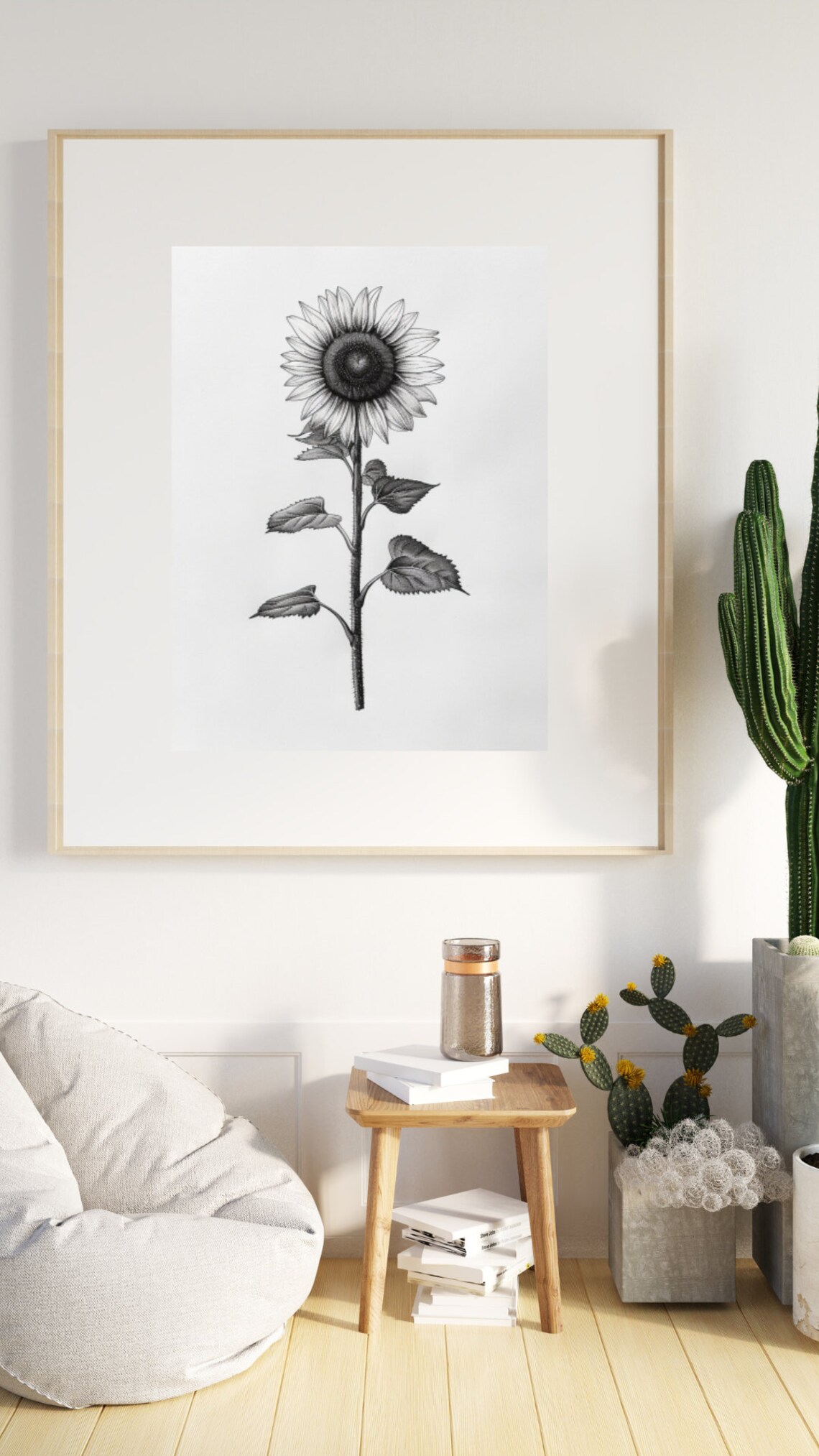 Simplistic Sunflower Sketch Art | Minimalist Floral Drawing | Wall Art ...