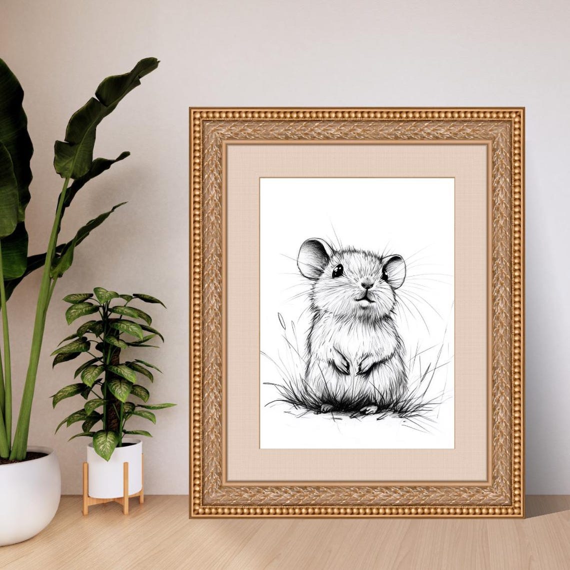 Simplistic Field Mouse Sketch Art | Minimalist Animal Line Drawing ...