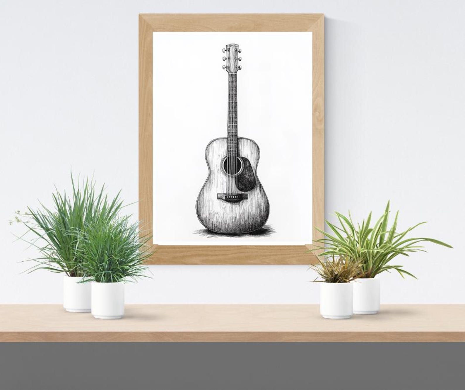Simplistic Acoustic Guitar Sketch Art | Minimalist Music Line Drawing ...
