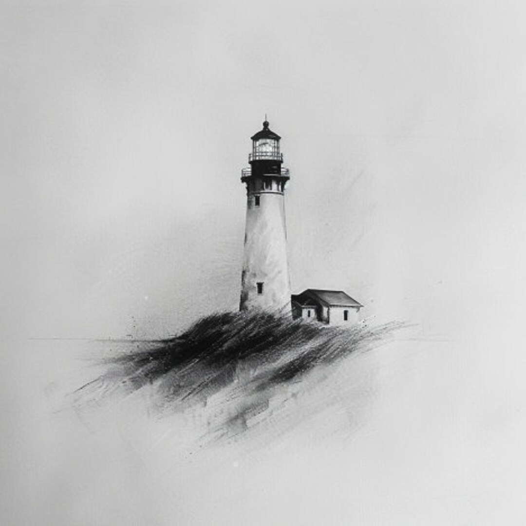 Simplistic Lighthouse Sketch Art | Minimalist Coastal Drawing | Wall ...