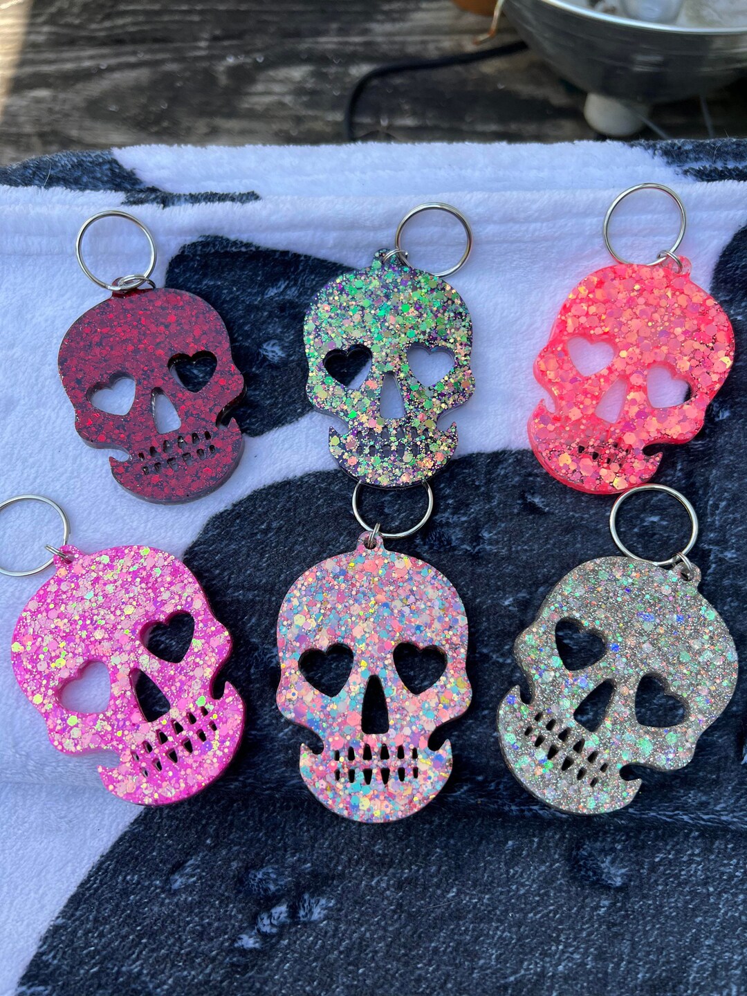 Skull Keychain-chunky Glitter - Etsy