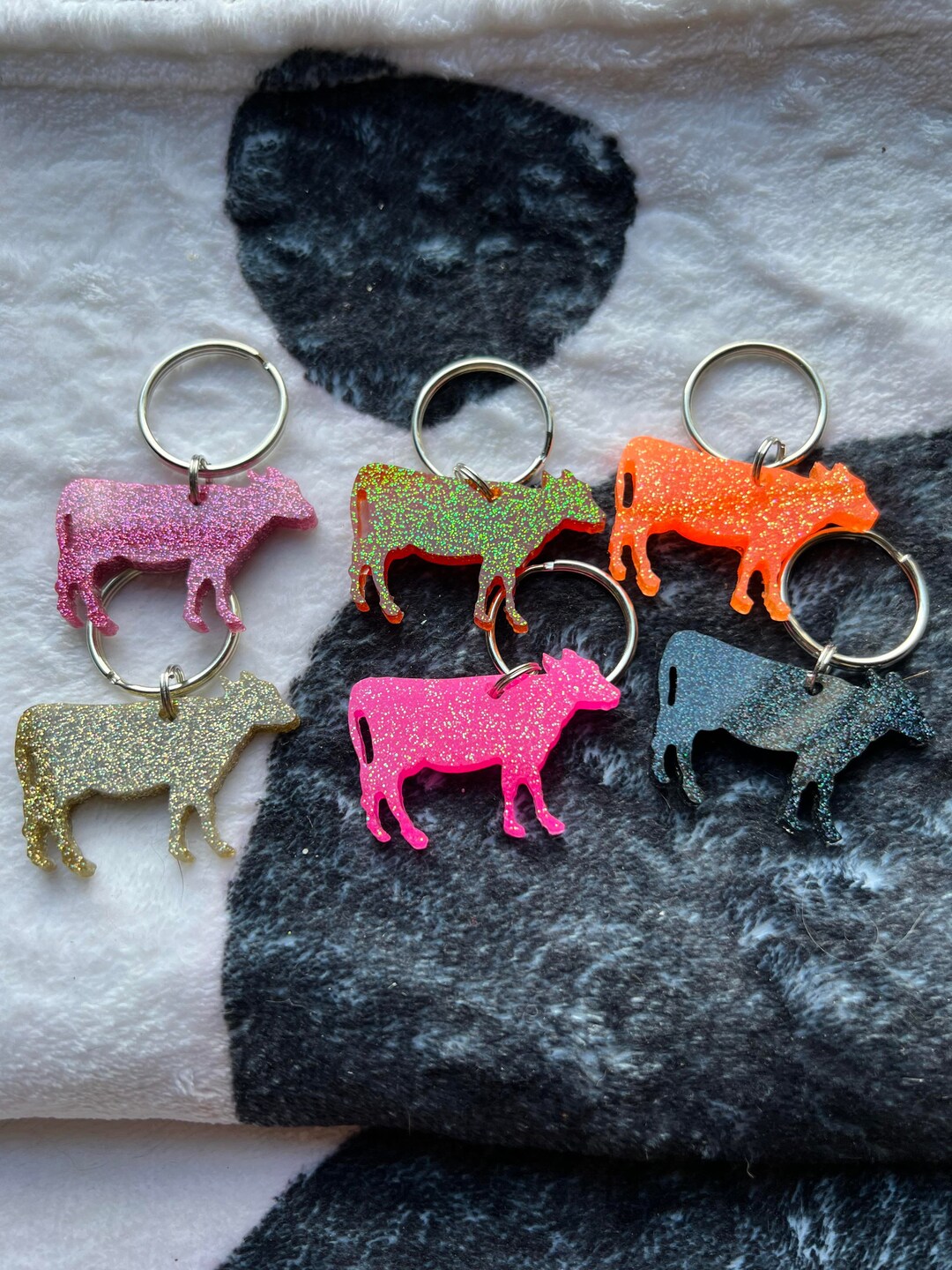 Mini Cow Keychain-fine Glitter - Etsy