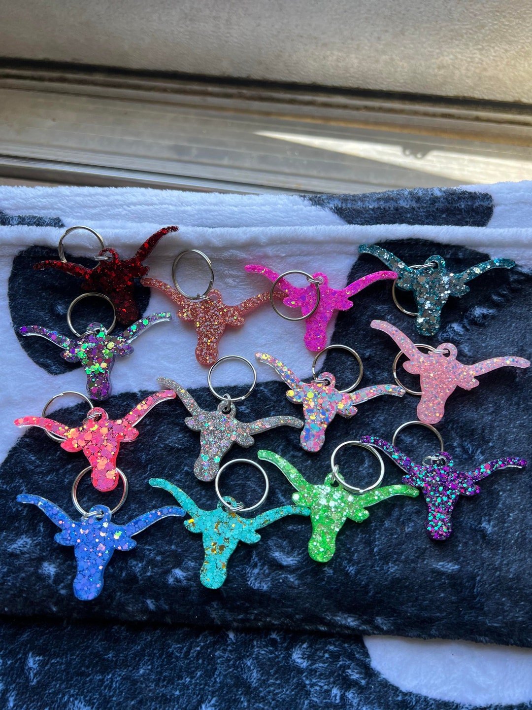 Longhorn Keychain-chunky Glitter - Etsy