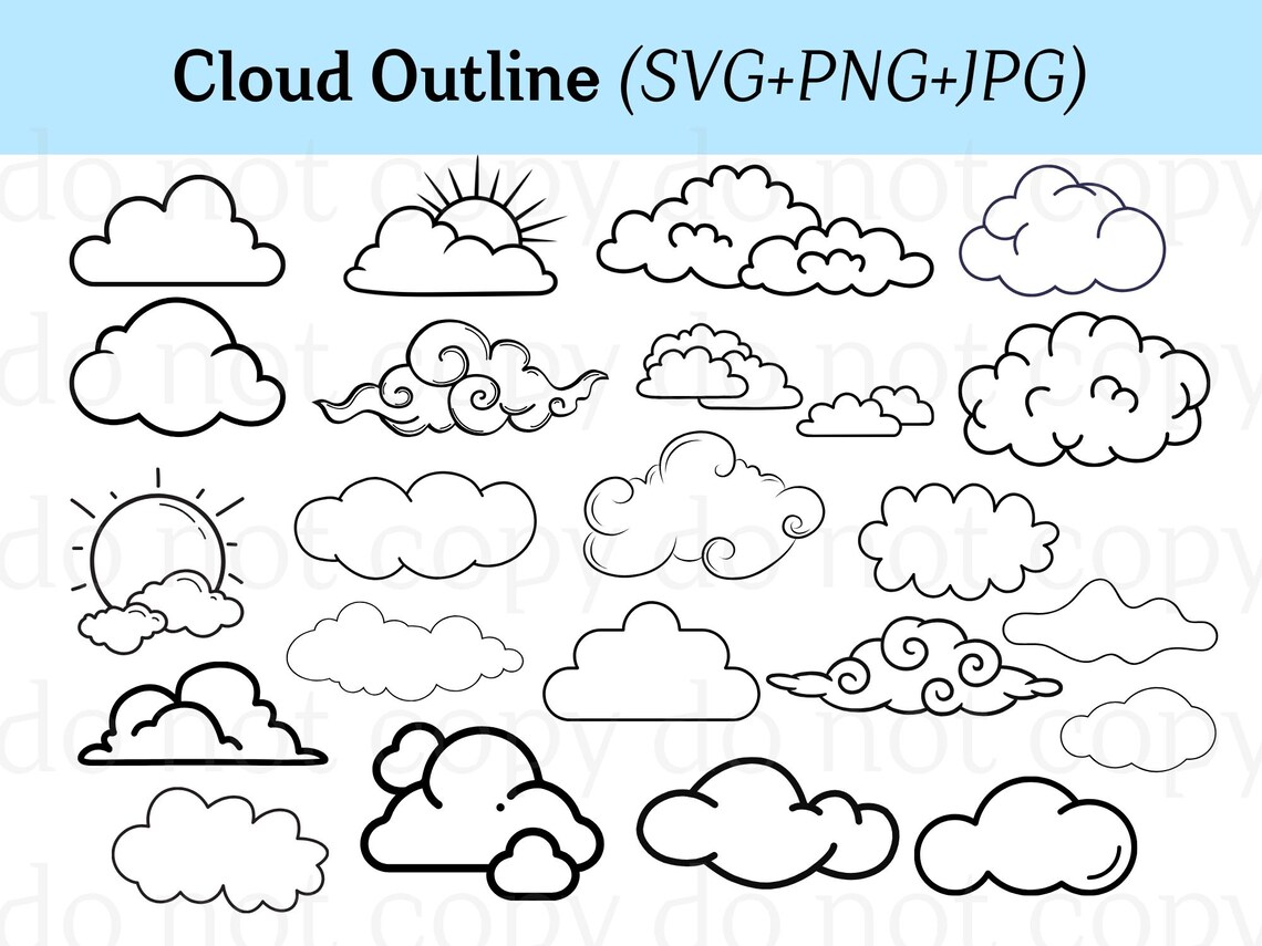 Cloud Svg Bundle, Cloud Outline Svg, Cloud Clipart, Cloud Png Bundle ...