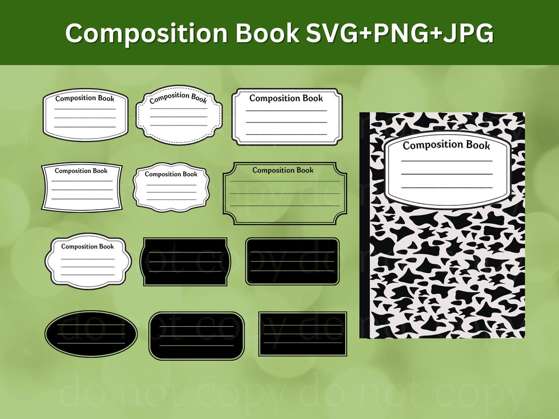 Composition Book SVG Template - Notebook Cover & Label Pattern for Teachers, Cricut Cut Files ...