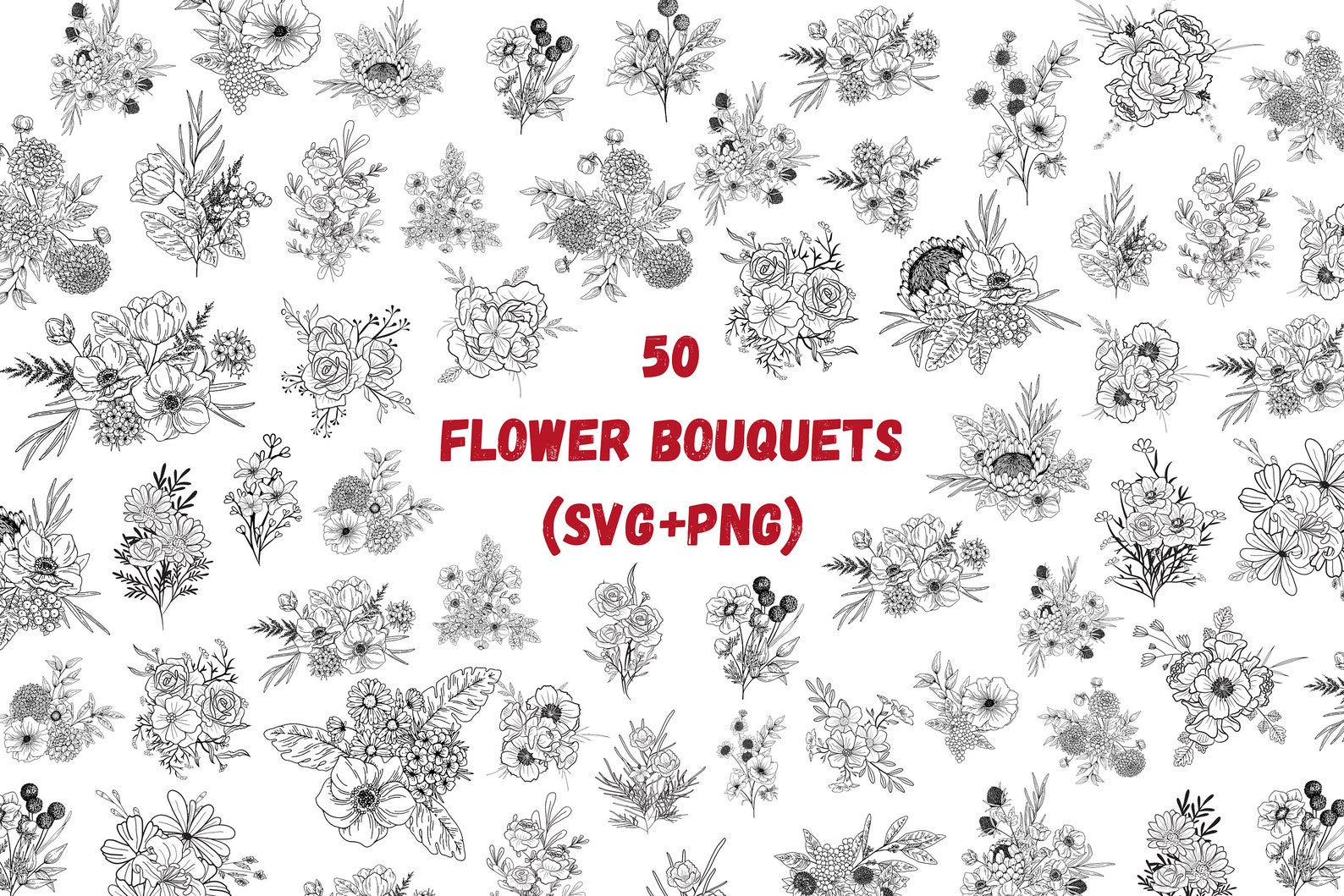 50 Flower Bouquet Svg Bundle, Bouquet Svg, Flower Svg, Flower Bouquet ...