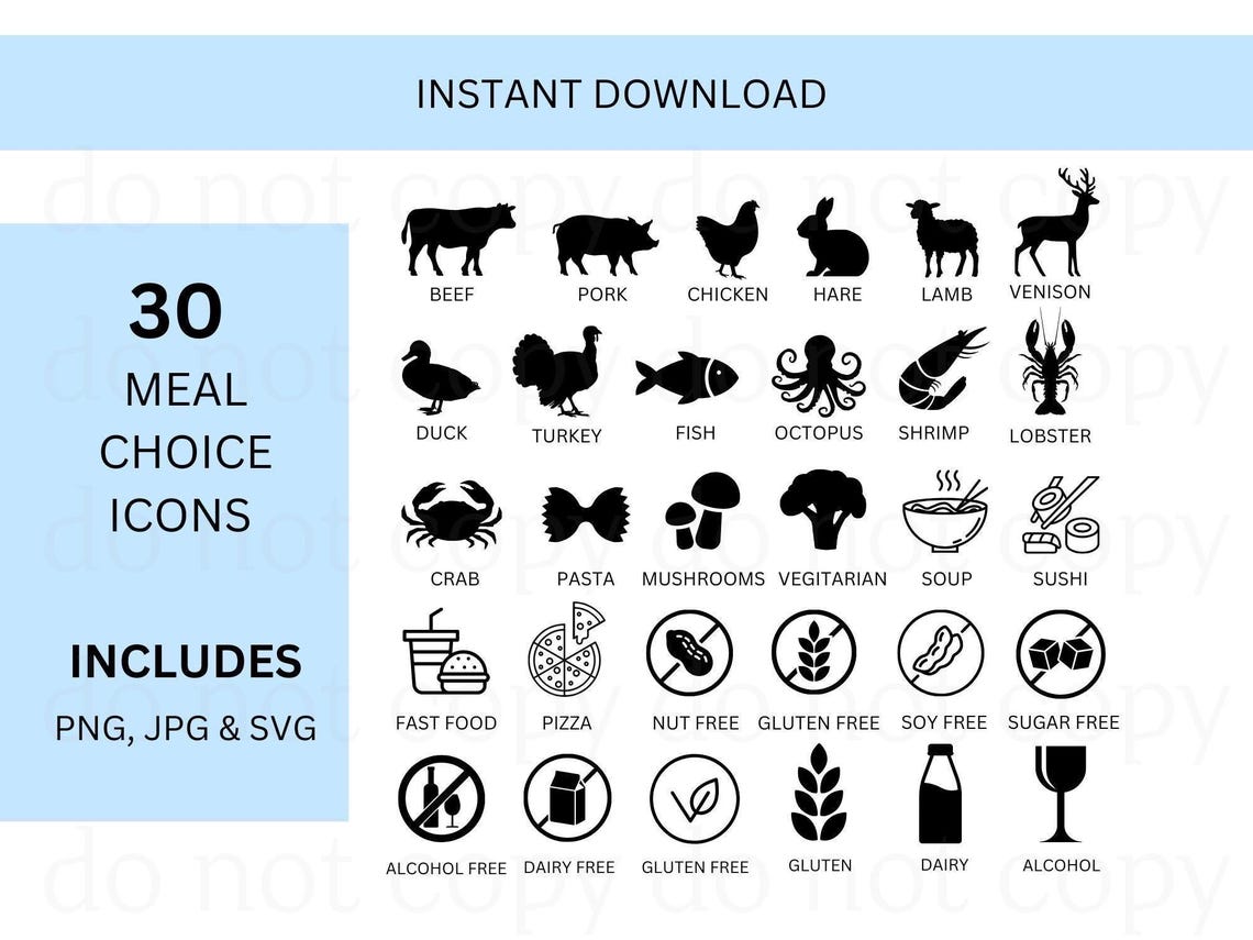 Meal Choice Icons Svg, Place Card Meal Icon, Meal Choice Stickers for ...