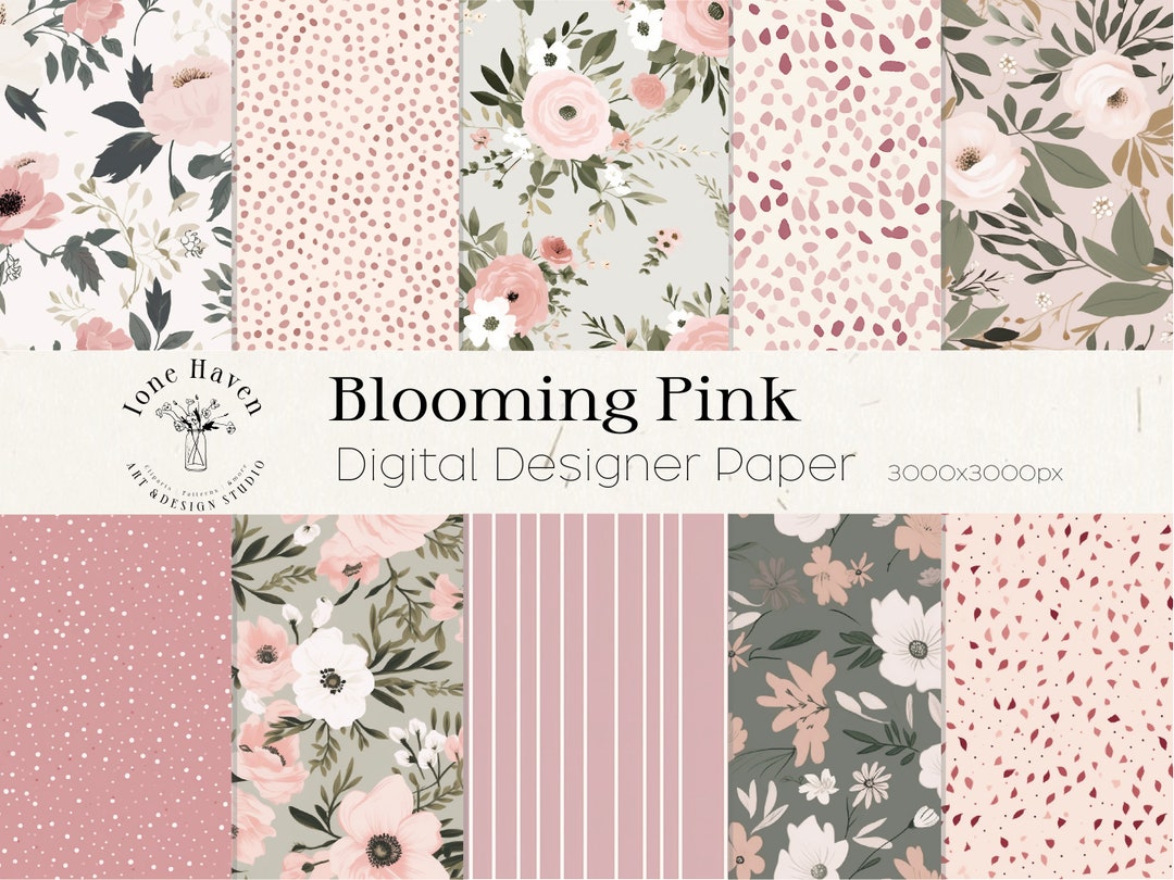Pink Bloom Digital Papers Scrapbook Papers Seamless Patterns Digital ...