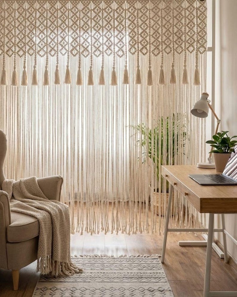Handmade Macrame Curtain, 100% Cotton Boho Room Divider - Etsy