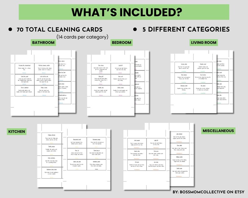 Printable Home Cleaning Cards | 70 Minimalist Chore Cards for Organized ...