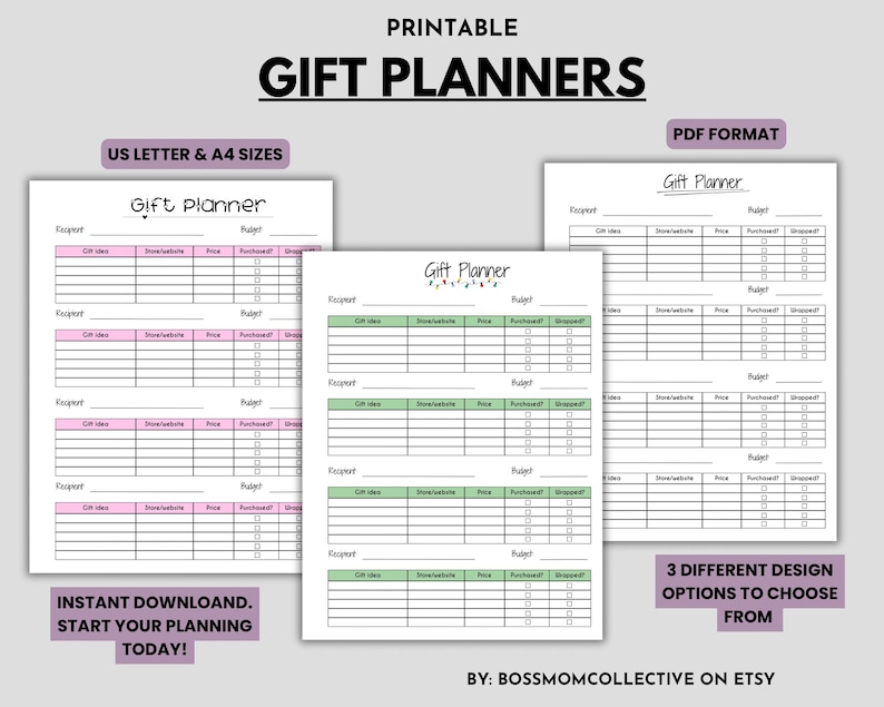 Gift Planner Printable Gift Tracker Holiday & Birthday Gift List ...