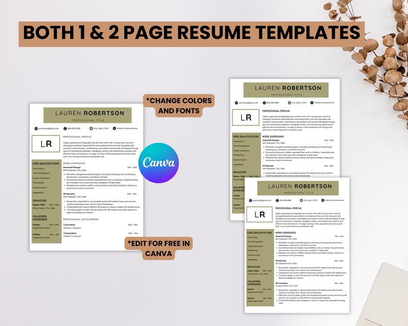 Modern Resume Template for Moms | Editable Cover Letter (canva Download ...