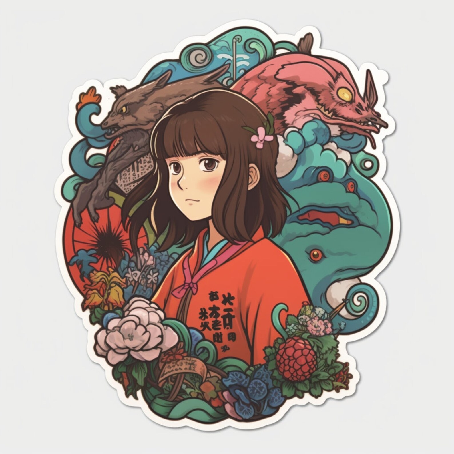 Ghibli Anime Red Kimono Sticker - Etsy