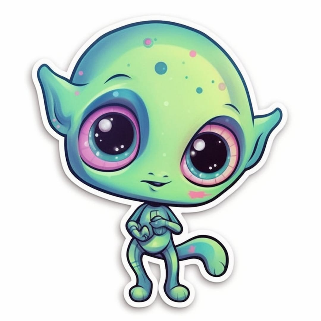 Detailed Cute Alien Sticker Whimsical Extraterrestrial Decal for Sci-fi ...