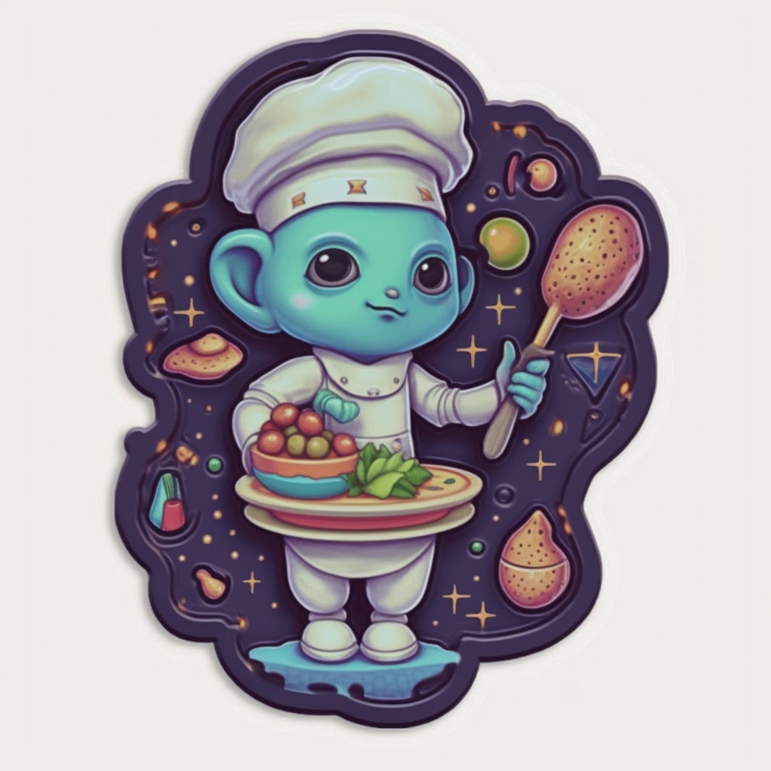 Detailed Cute Alien Chef Sticker Charming Extraterrestrial Foodie Fans ...