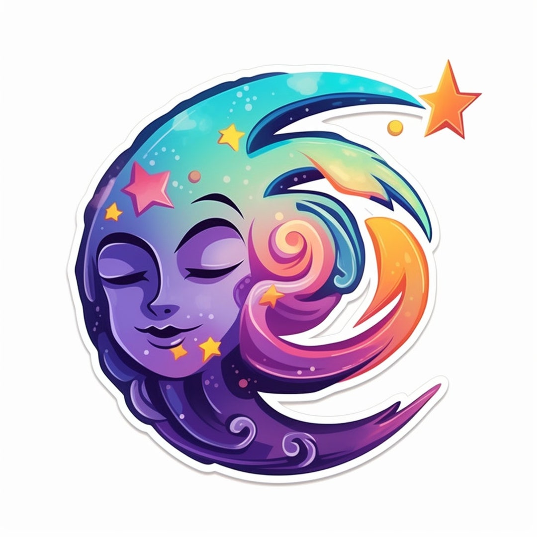 Fun and Colorful Sun X Moon Sticker Playful Fusion Decal for Celestial ...