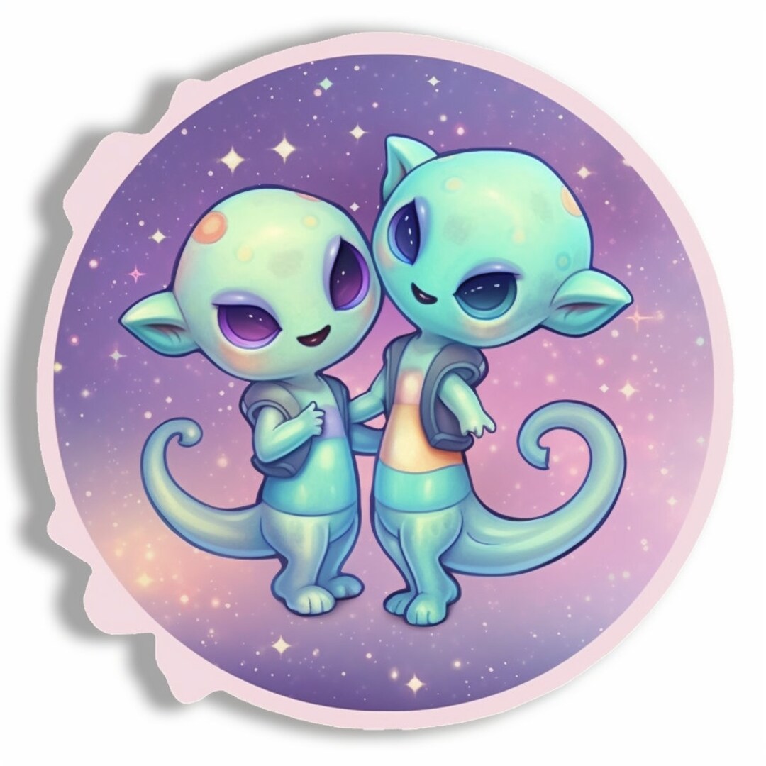 Detailed Cute Alien Couple Sticker for Sci-fi Romance High-quality ...