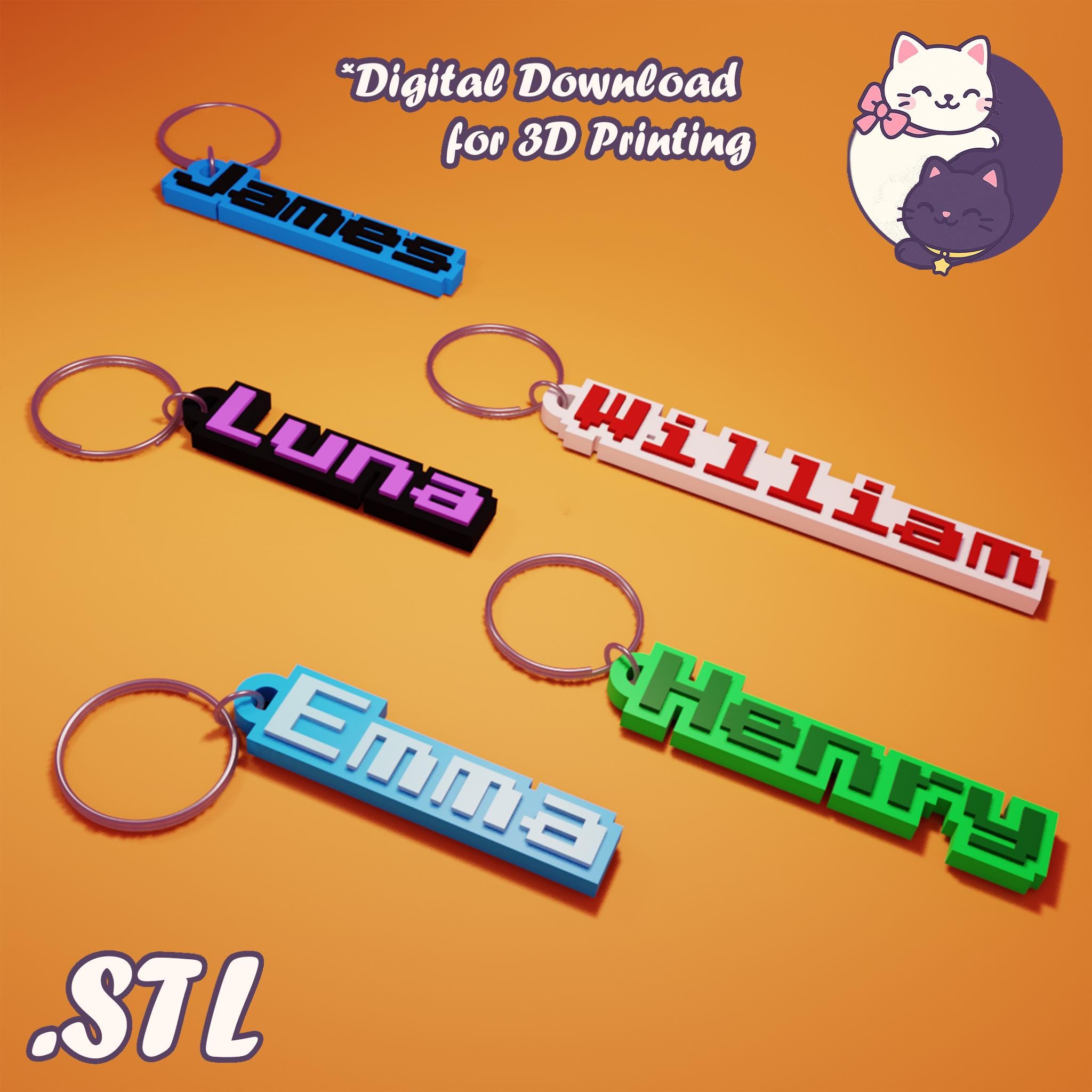 Pixel Word Keychain - Digital File for Bags, Kid-friendly Design ...