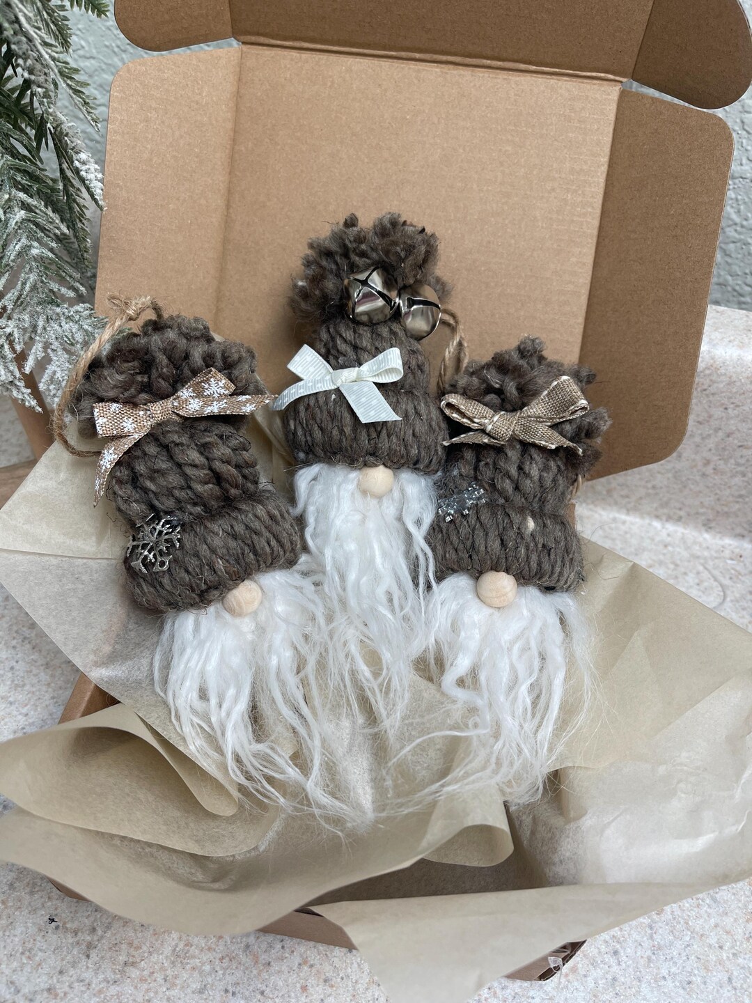 Set of 3 Adorable Handmade Woodsy Gnome Ornaments or Bottle Toppers ...