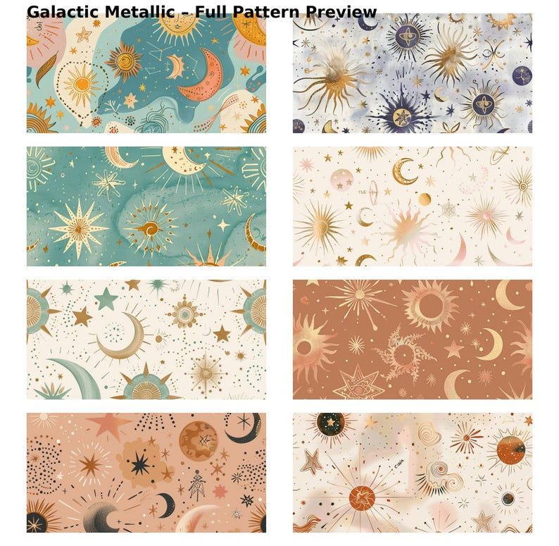 Galactic Metallic Pattern Bundle – Seamless Celestial Boho Backgrounds ...
