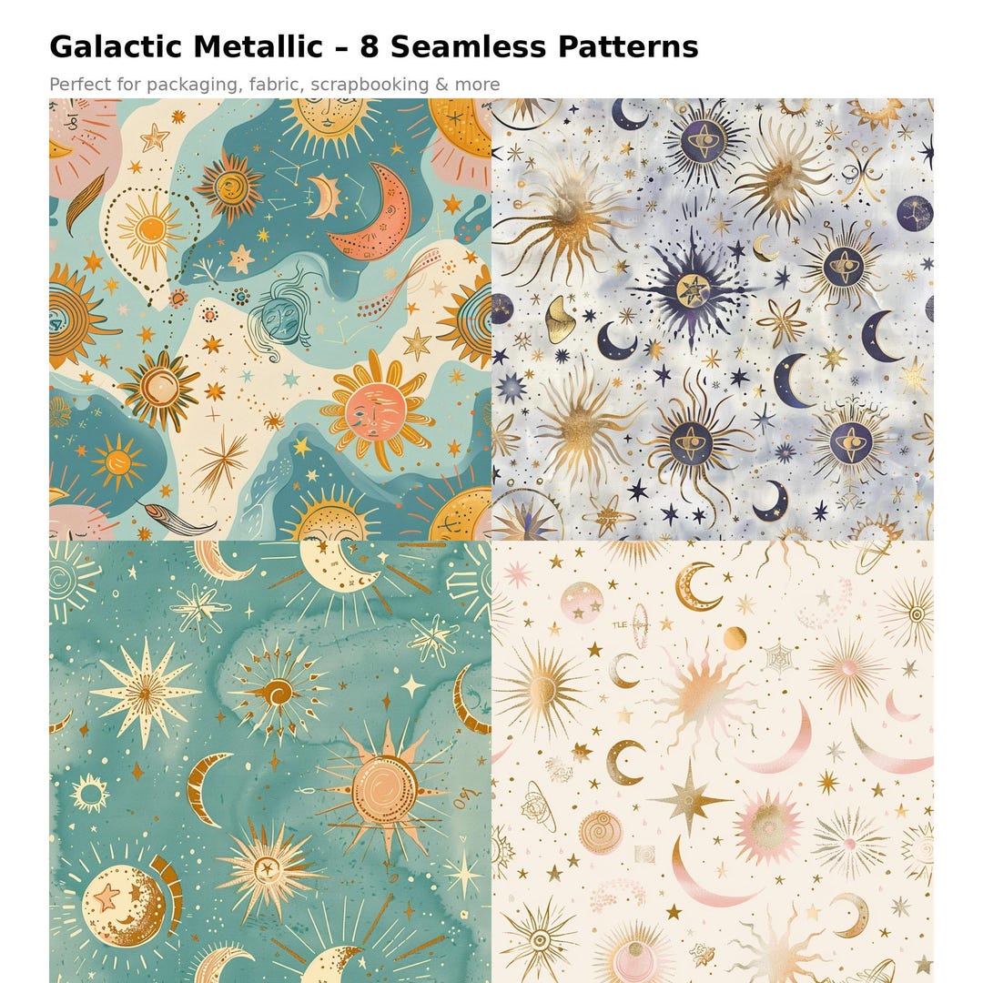 Galactic Metallic Pattern Bundle – Seamless Celestial Boho Backgrounds ...