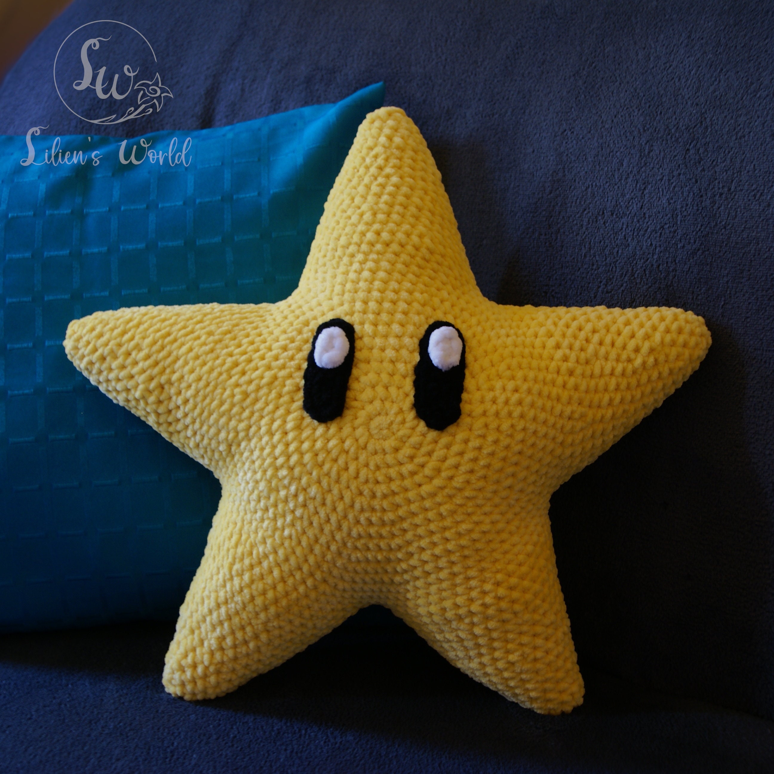 Video Game Star Pillow Crochet Pattern - Yellow and Black Crochet Guide ...