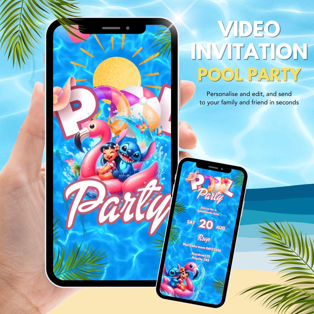 Kinderverjaardag Uitnodigingsvideo Stitch Uitnodiging Voor Zwembad ...