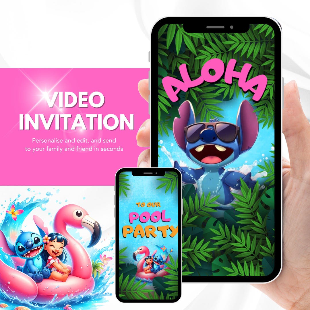 Kinderverjaardag Uitnodigingsvideo Stitch Uitnodiging Voor Zwembad ...