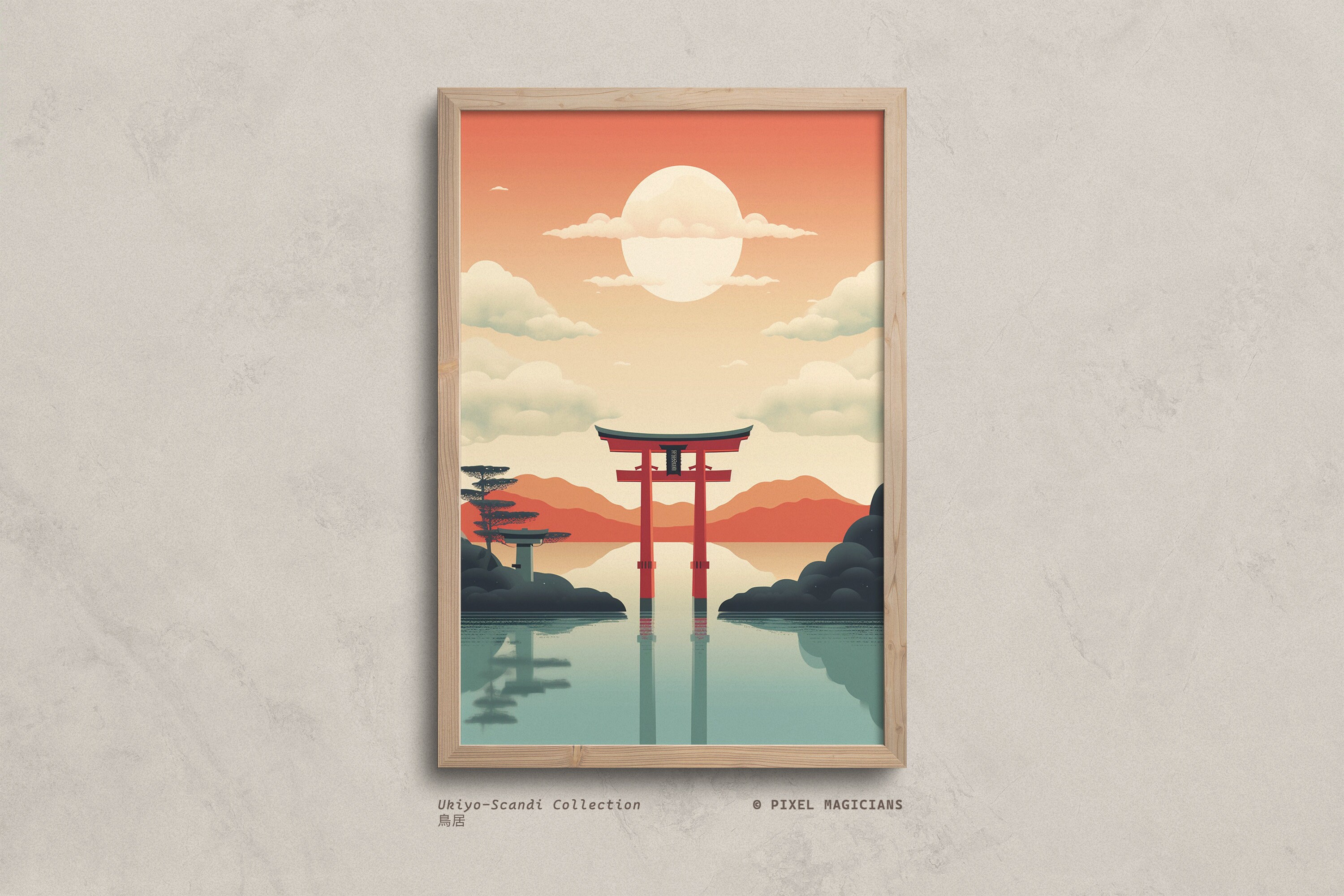 Pastel Torii Gate Poster in Ukiyo-e & Scandinavian Minimalism Style ...