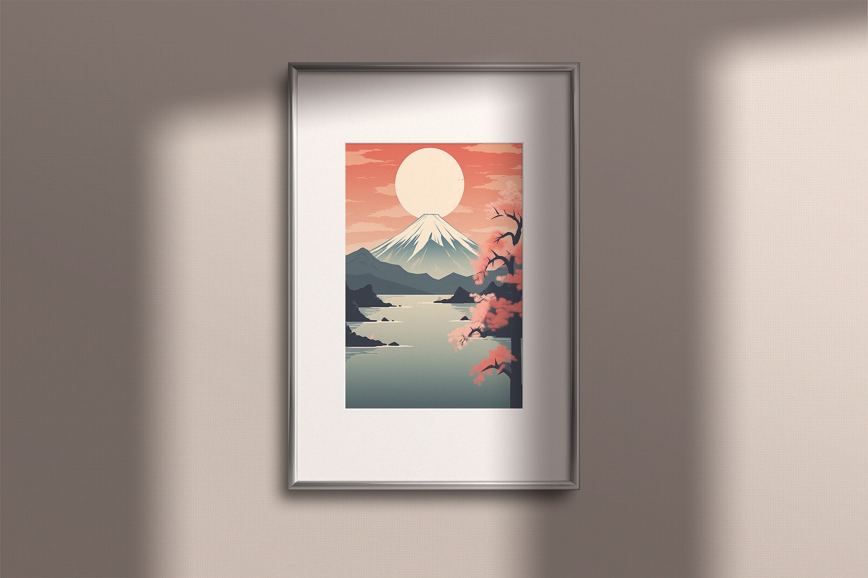 Pastel Ukiyo-e Mount Fuji Poster: Scandinavian Minimalist Design ...